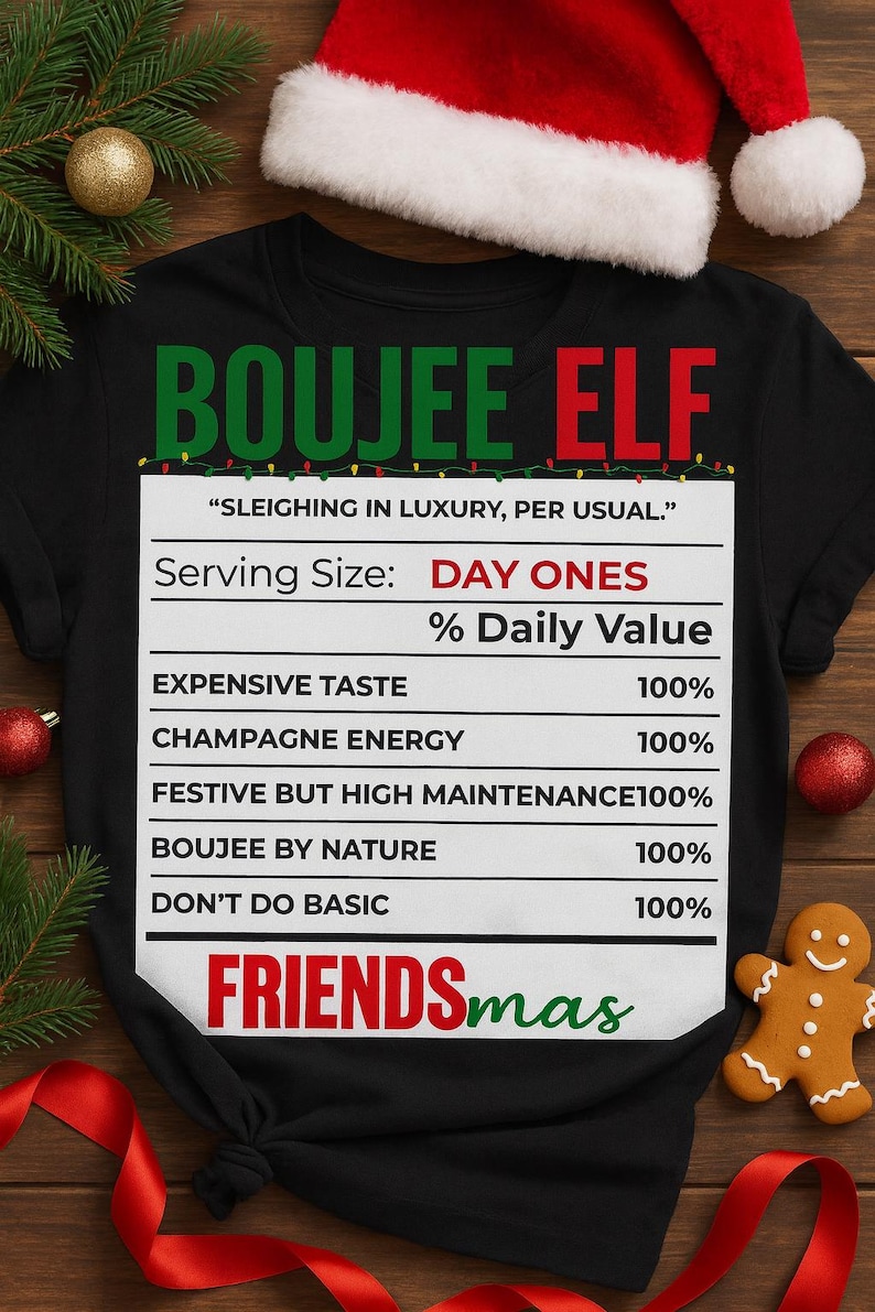 Elf Friendsmas Nutrition Label Christmas Shirt – Funny Holiday Tee ...