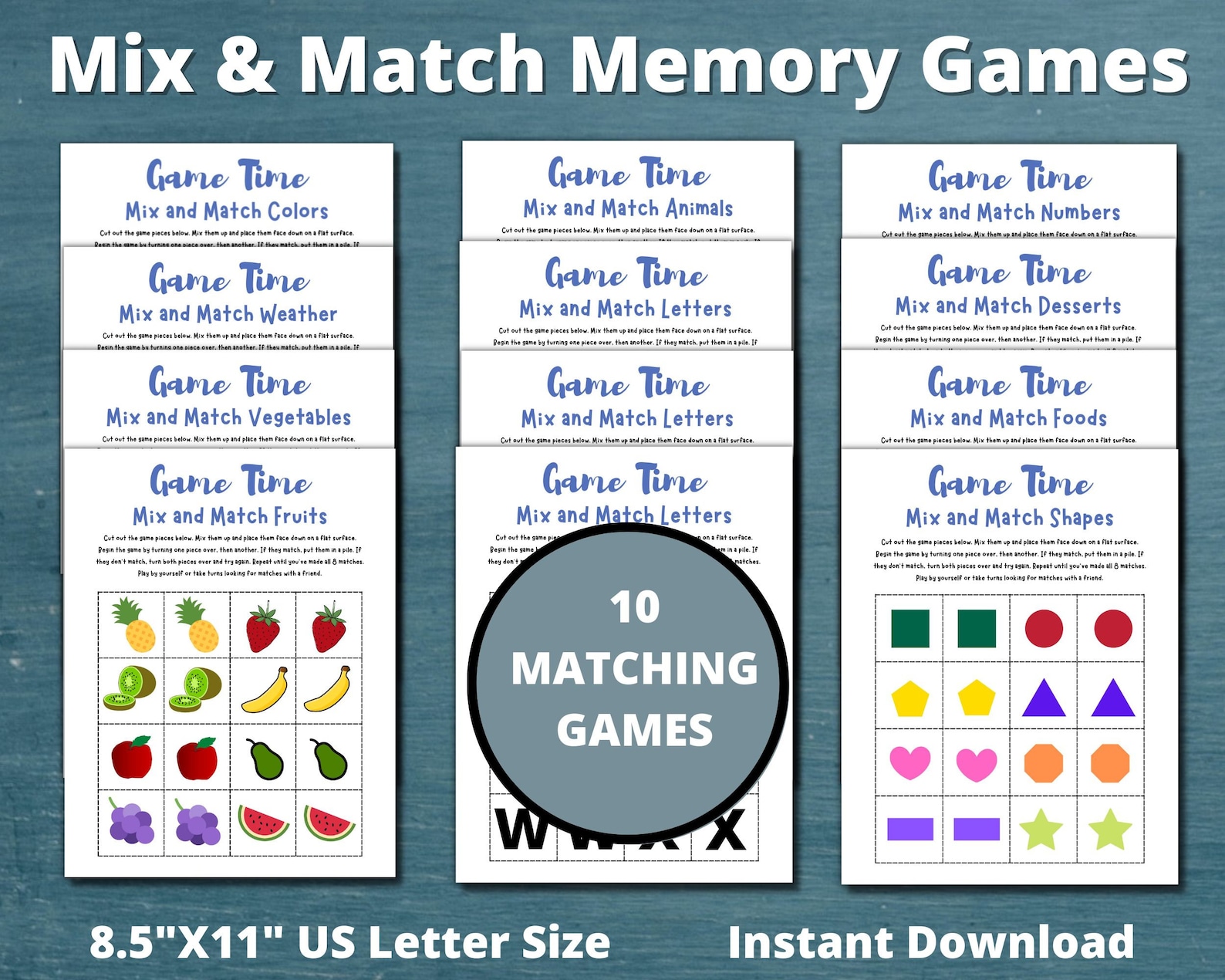 Memory Games for Kids Printable, Matching Games for Toddlers, Preschool ...