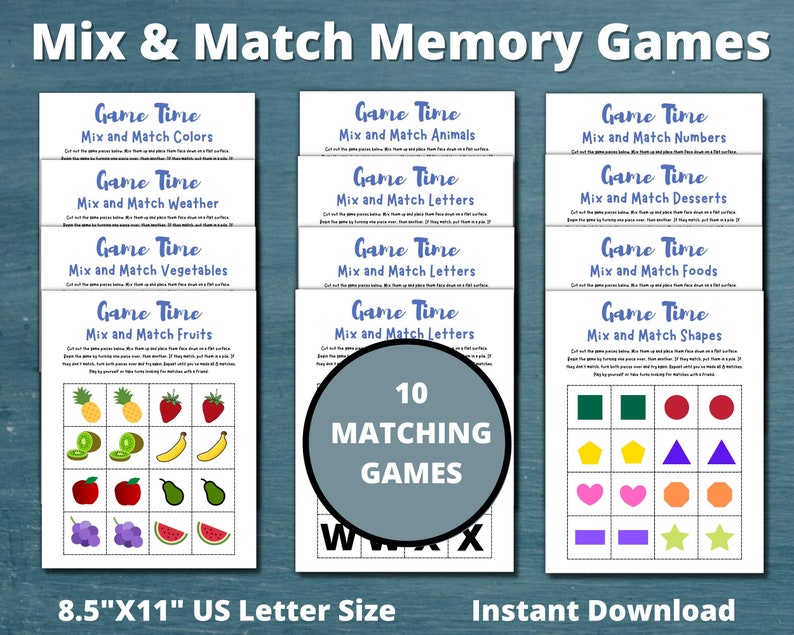 Memory Games for Kids Printable, Matching Games for Toddlers, Preschool ...