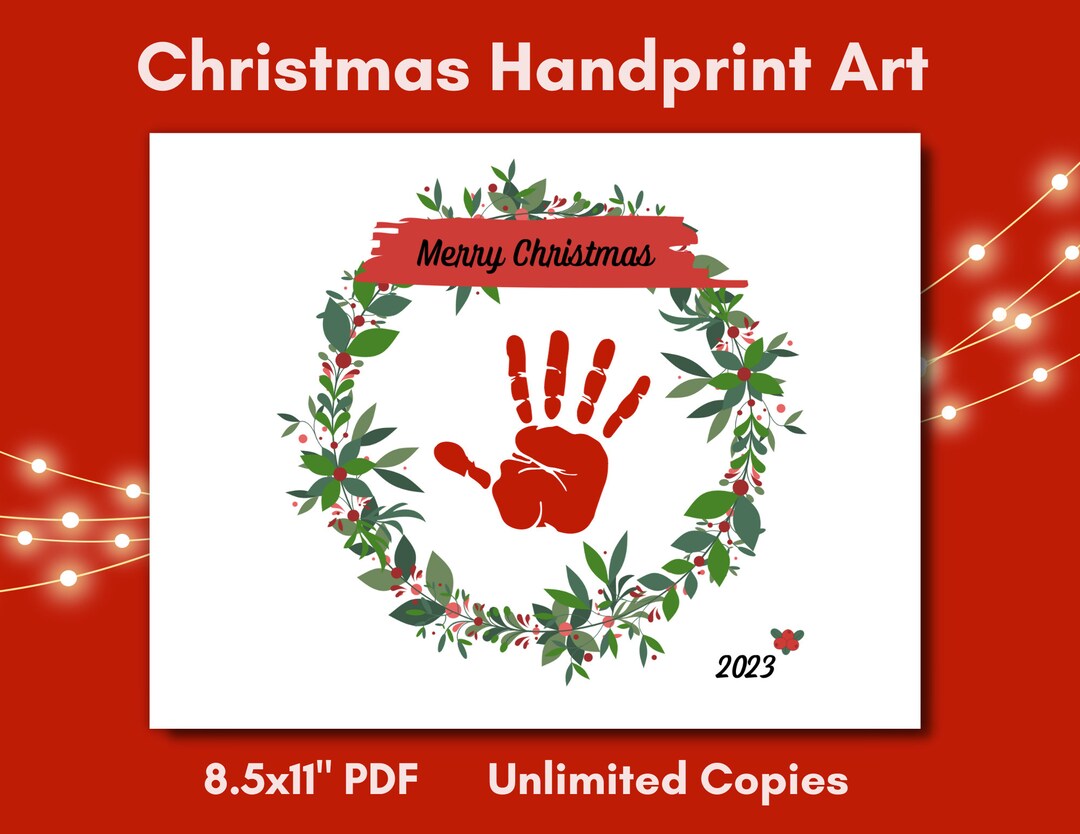 Christmas Handprint Art for Kids Printable Merry Christmas Wreath ...
