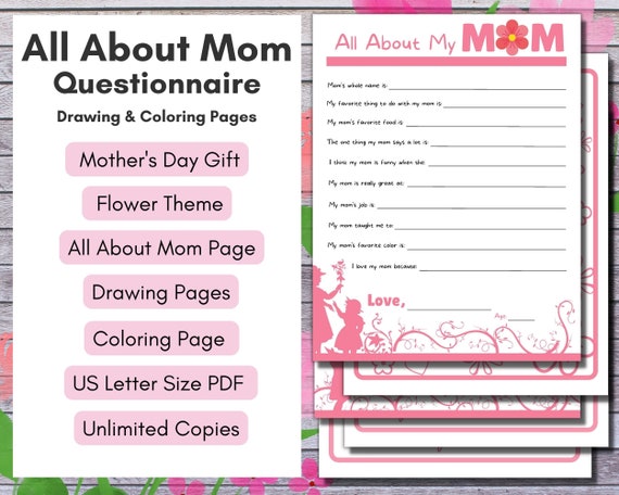All About My Mom Questionnaire Mother's Day Printable - Etsy