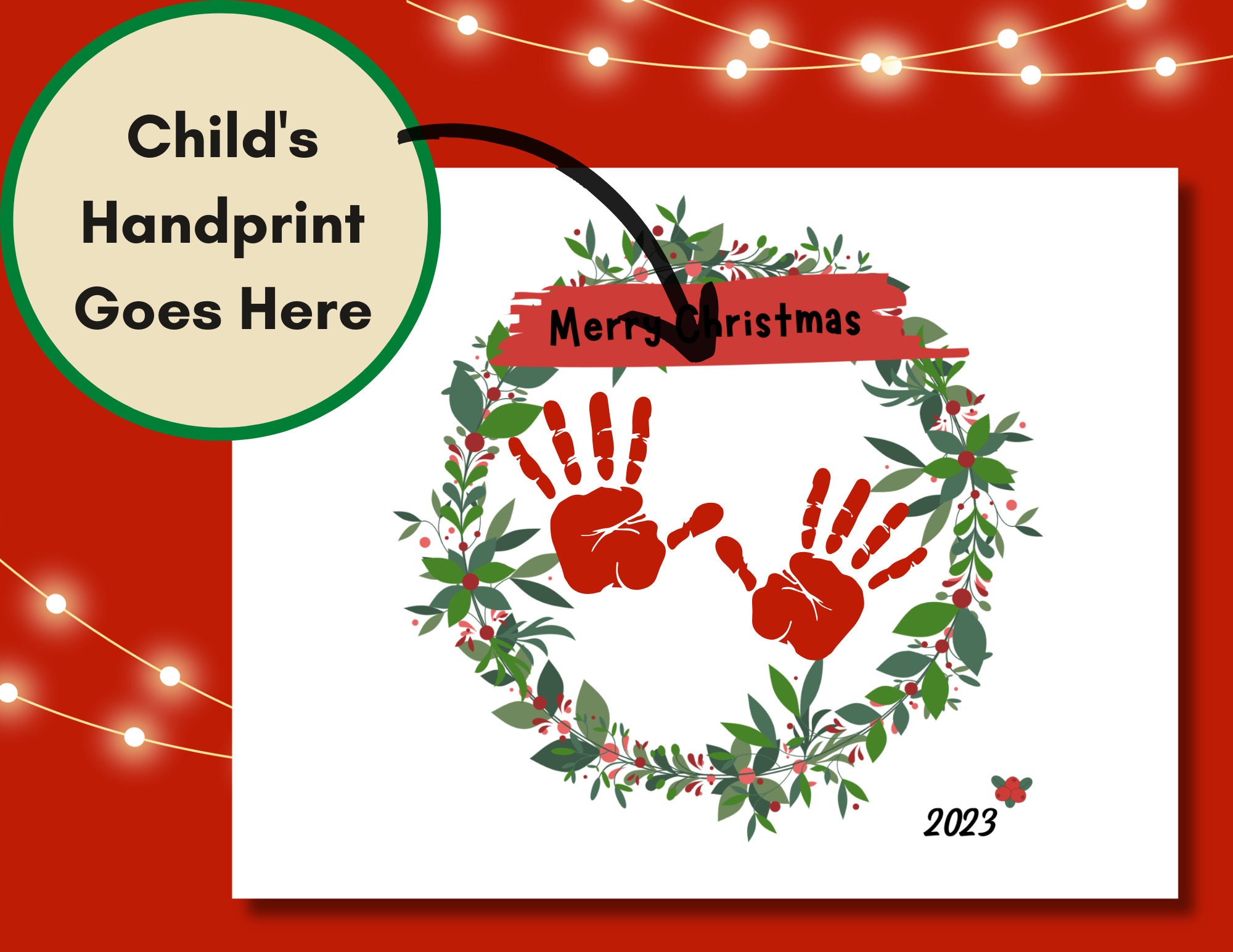 Christmas Handprint Art for Kids Printable Merry Christmas Wreath ...