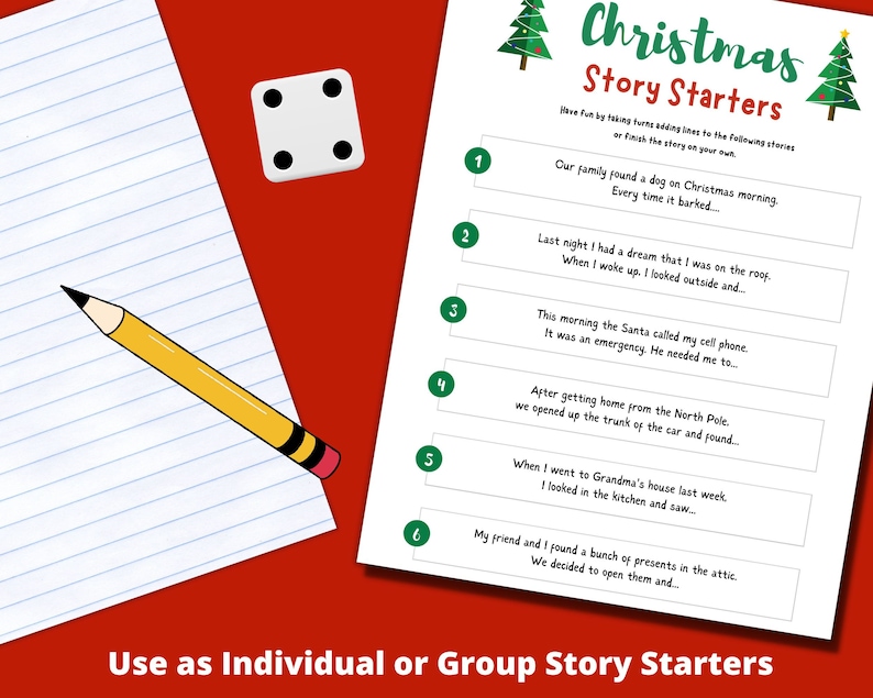 Christmas Story Starters, Story Prompts for Kids, Printable Christmas ...