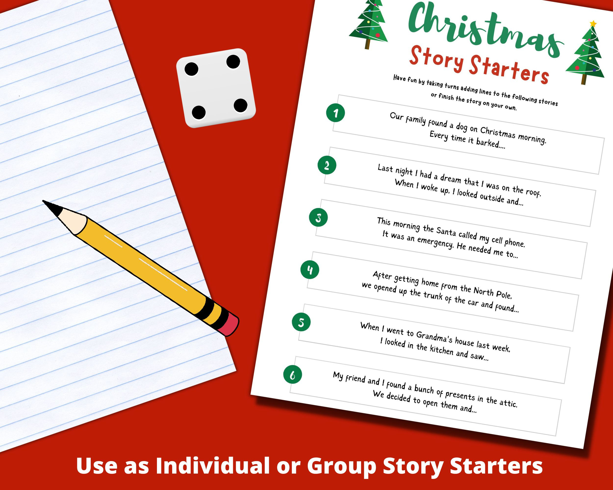 Christmas Story Starters, Story Prompts for Kids, Printable Christmas ...