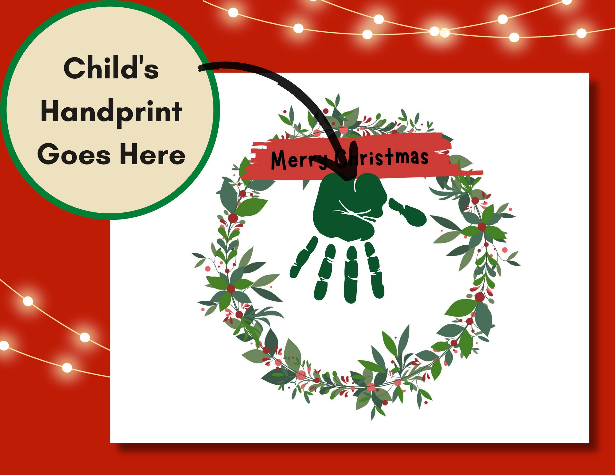 Christmas Handprint Art for Kids Printable Merry Christmas Wreath ...