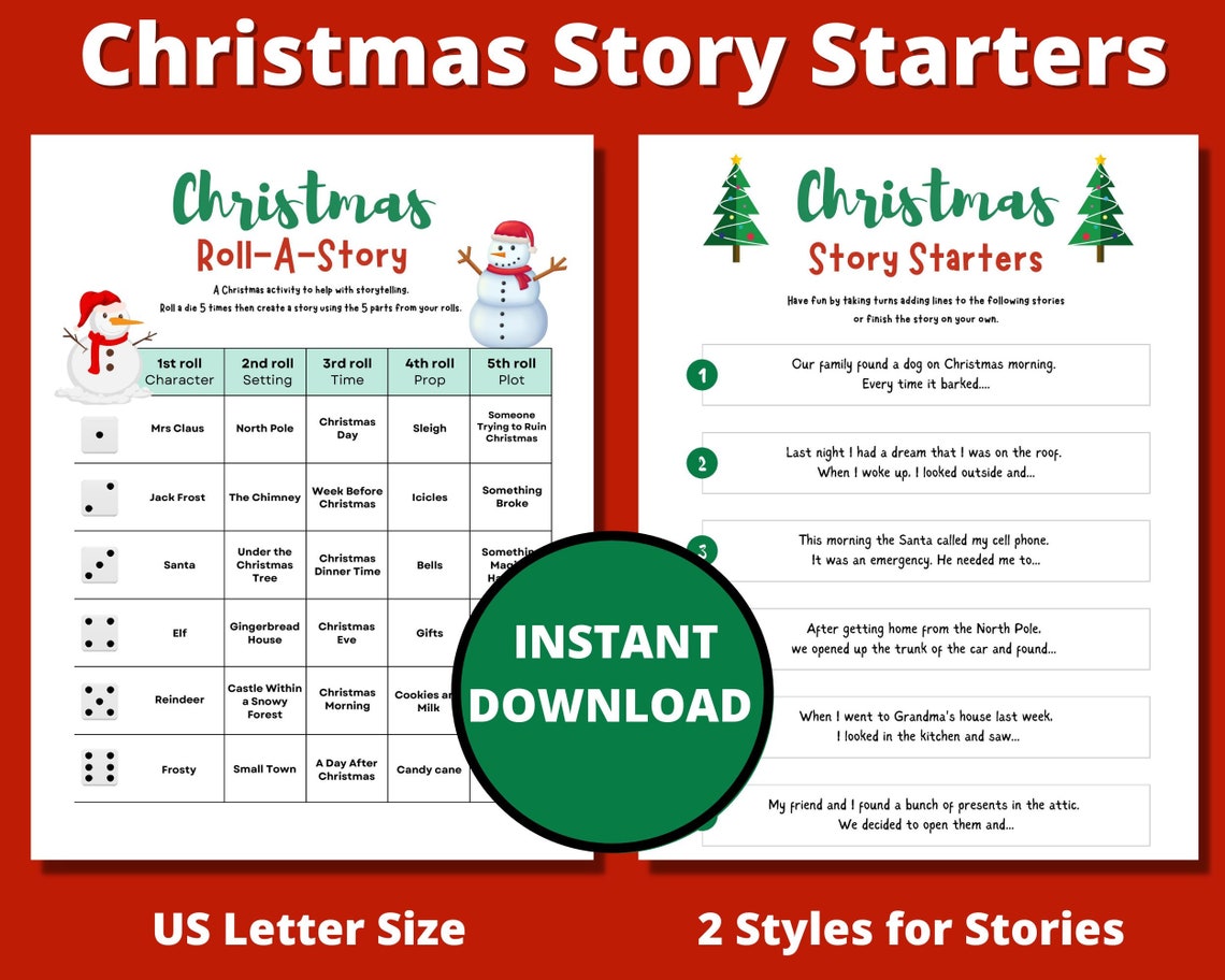 Christmas Story Starters, Story Prompts for Kids, Printable Christmas ...