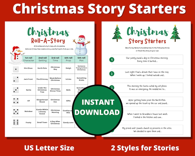 Christmas Story Starters, Story Prompts for Kids, Printable Christmas ...