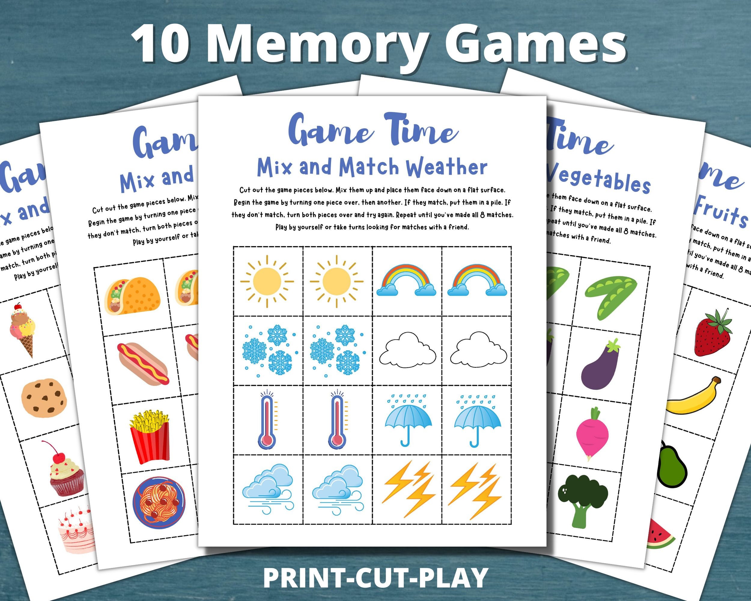 Memory Games for Kids Printable, Matching Games for Toddlers, Preschool ...