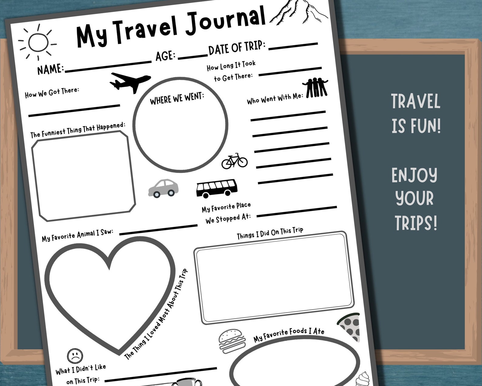 Printable Kids Travel Journal Pages, Summer Travel Journal, Travel Log ...