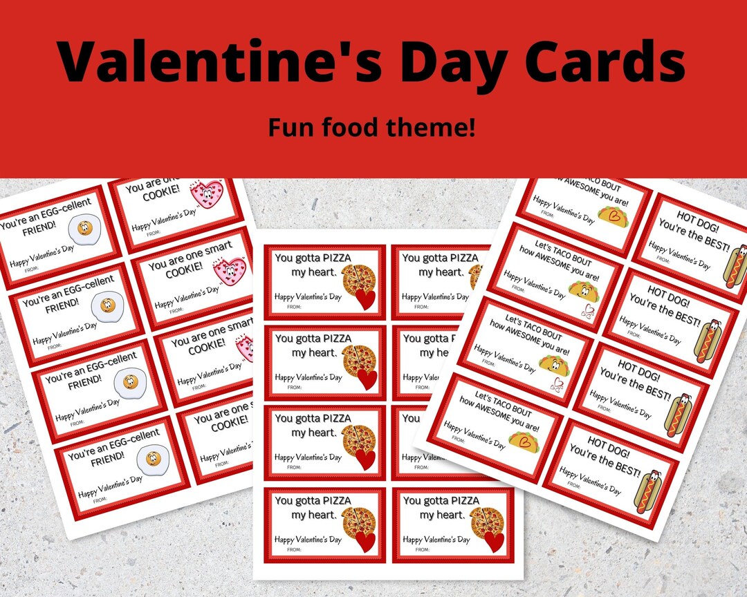 Valentine's Day Card Printable Food Valentine Cards Classroom Valentine ...