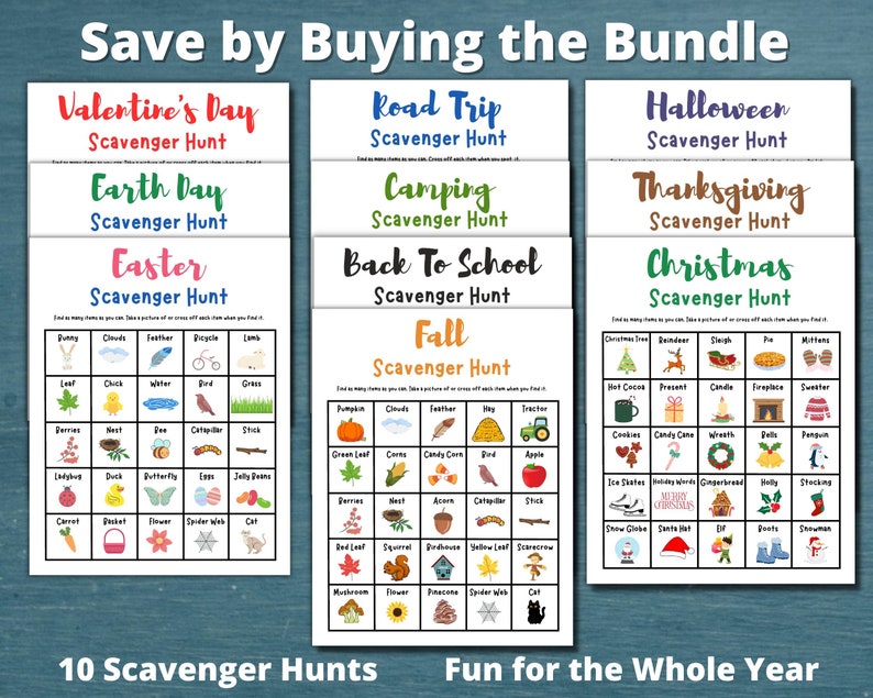 Scavenger Hunt Game Bundle for Kids, Scavenger Hunt Activity, Holiday ...