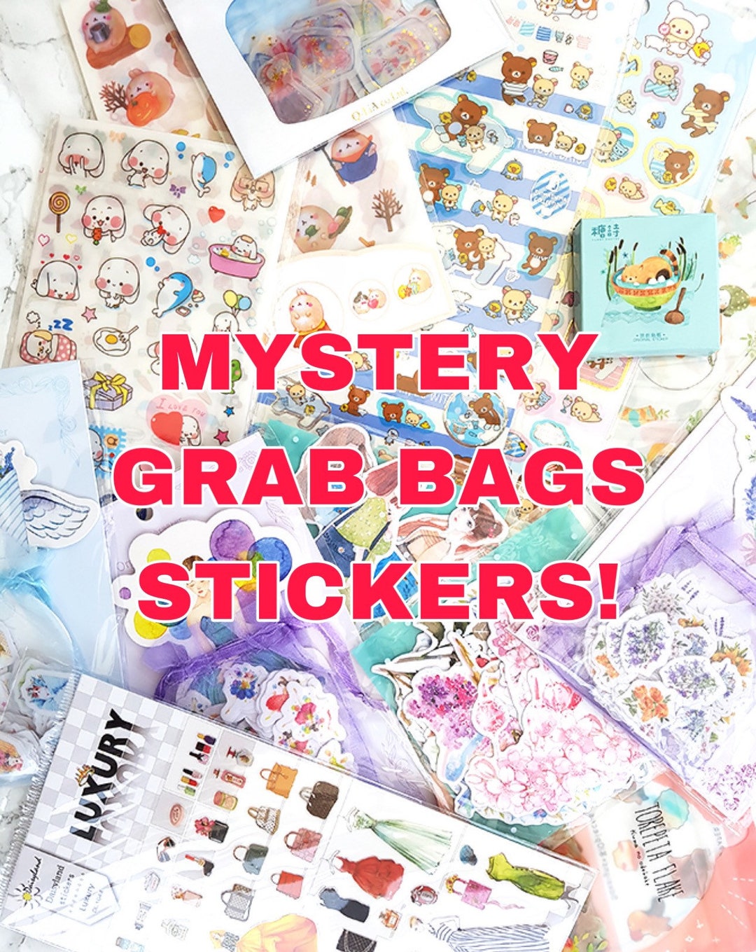 100 Stickers Grab Bags for Journal Scrapbook Art Collection Anime Cute ...