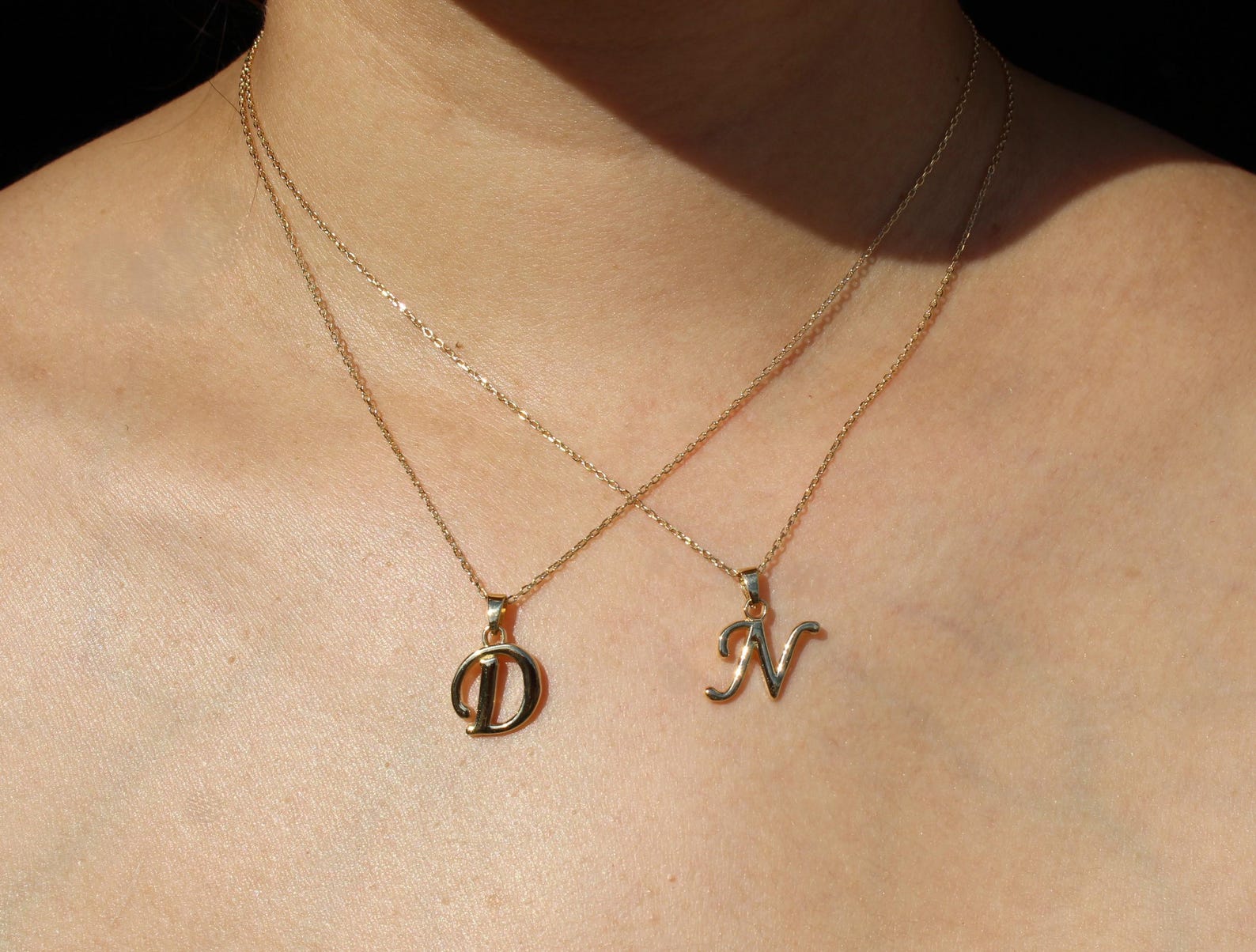 14k Solid Gold Initials and Chains - Etsy