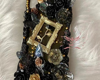 Black and Red Roses Decoden Phone Case for All Brand, Baroque Roses ...