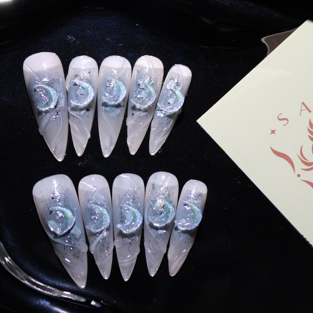 Crystal Blue Moon Press on Nails - Etsy