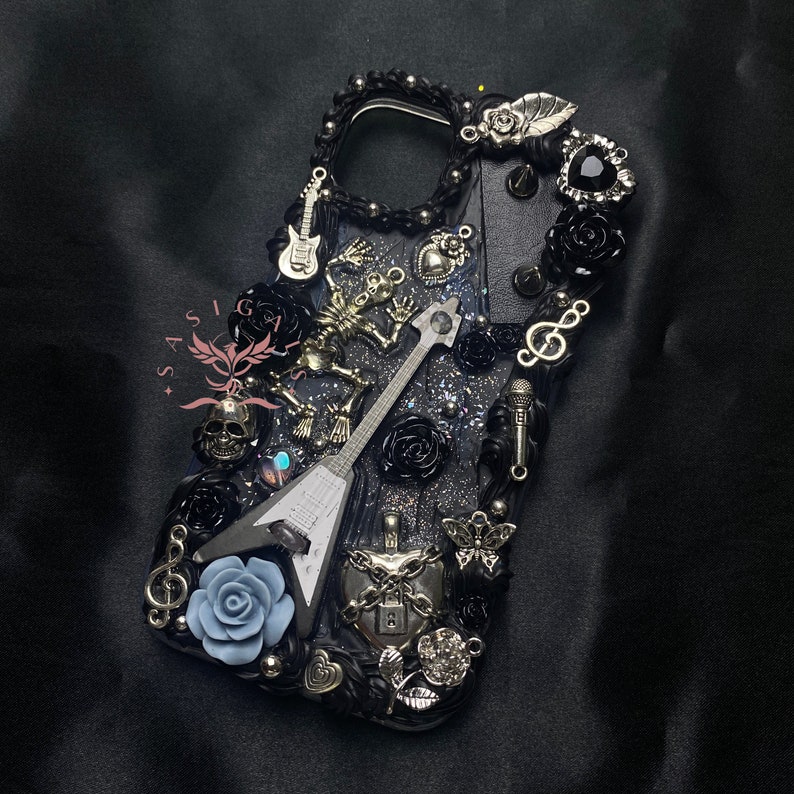 Black and Silver Punk Goth Decoden Phone Case for All Brand - Etsy