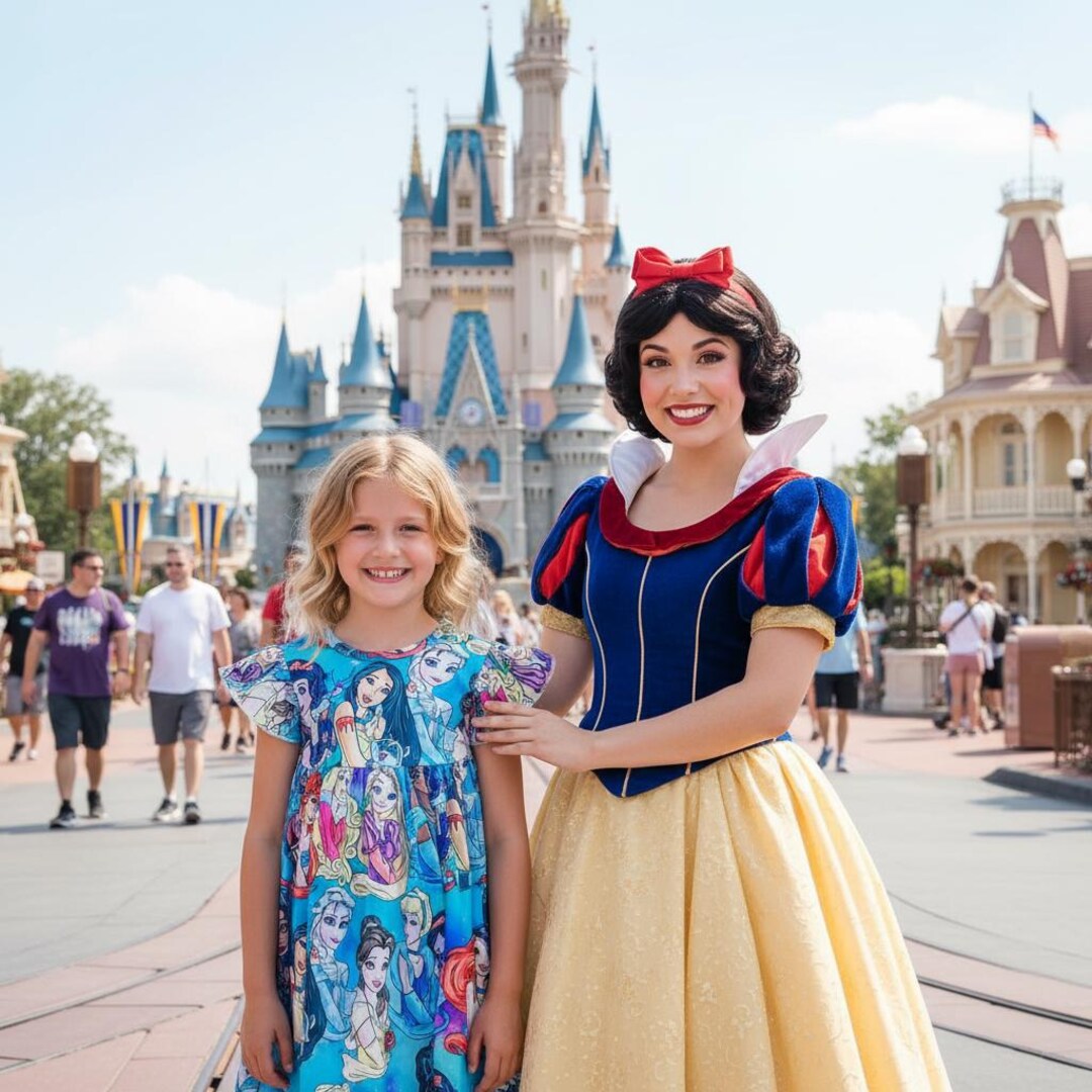 Girls Magic Kingdom Multi-princesses Twirl Dress Princess Birthday ...