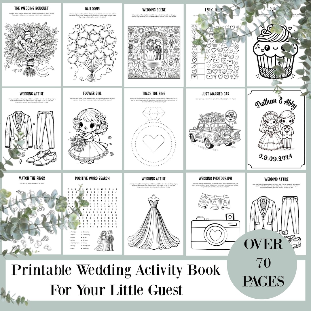 Spring Wedding Customizable Coloring Activity Pack for Your Little ...