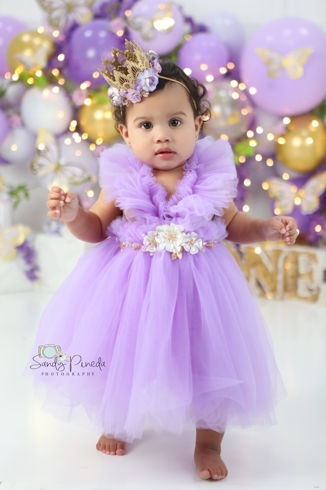 Baby Girl Tutu Frock, Purple Frock, 1st Birthday Ruffles Neckline Frock ...