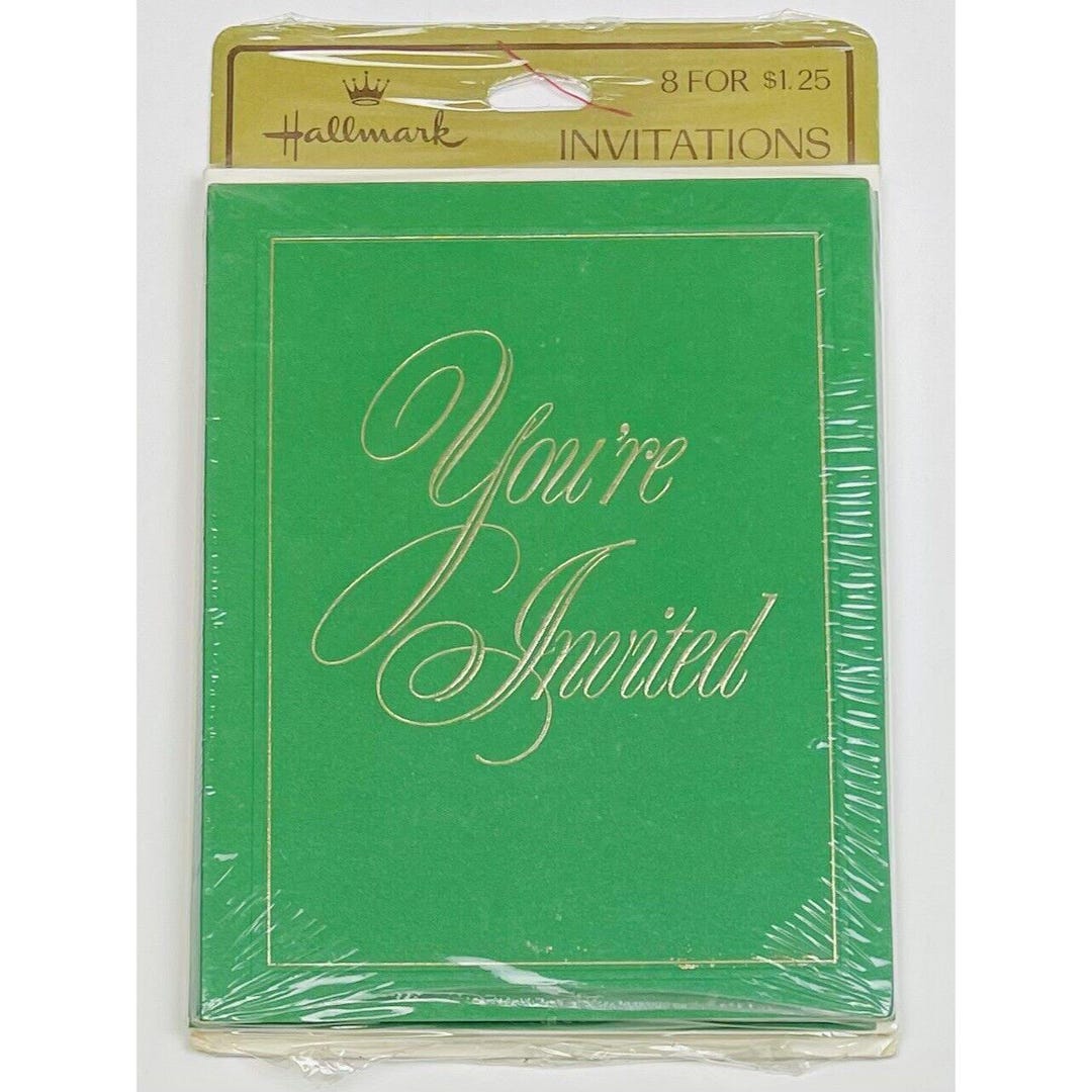 VTG 1970s 8pk Hallmark Party Invitations Green You're Invited NIP NEW ...
