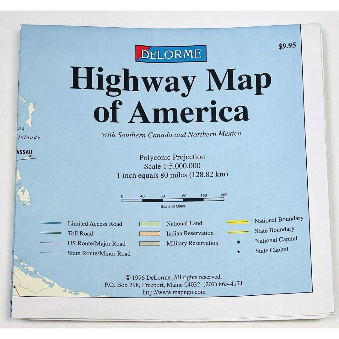 1996 Delorme Highway MAP of AMERICA With Southern Canada and Northern ...