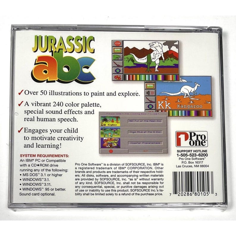 Jurassic ABC Educational (PC Cd-rom, 1995, Proone) Dos/windows NIP New ...