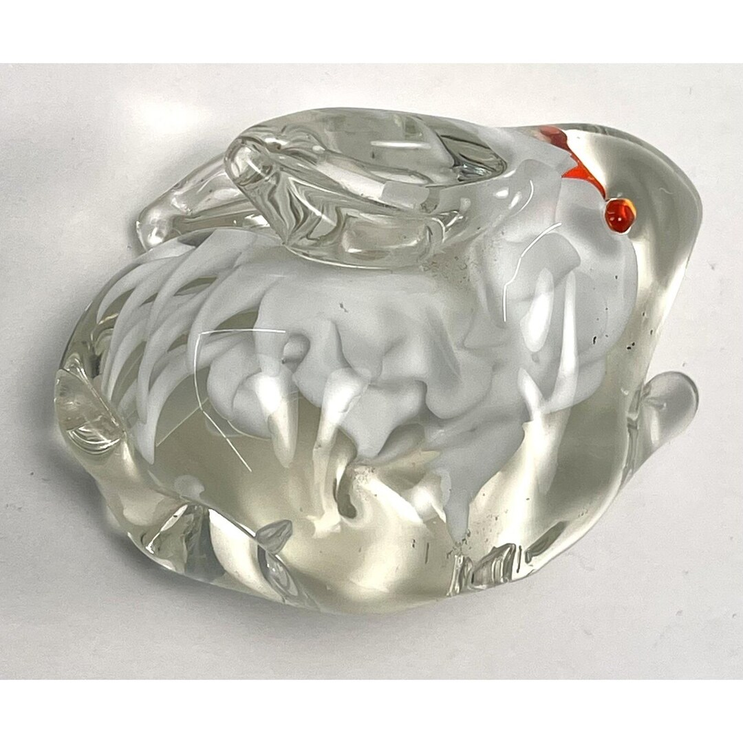 VTG 3" Handblown Clear W/ White Art Glass BUNNY Rabbit Paperweight ...