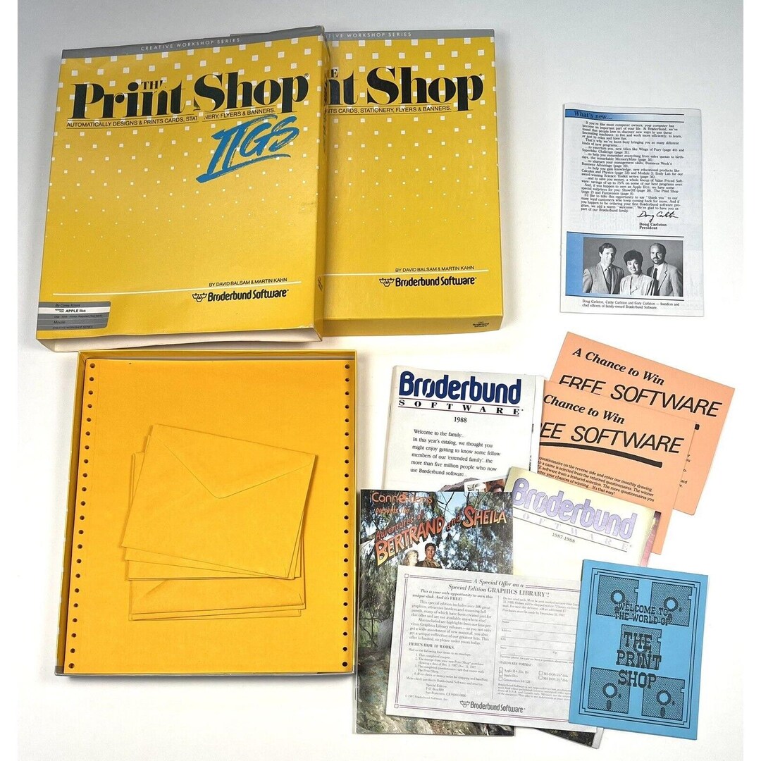 VTG 1987 Broderbund the Print Shop Apple Iigs Box, Manuals, Paper ...