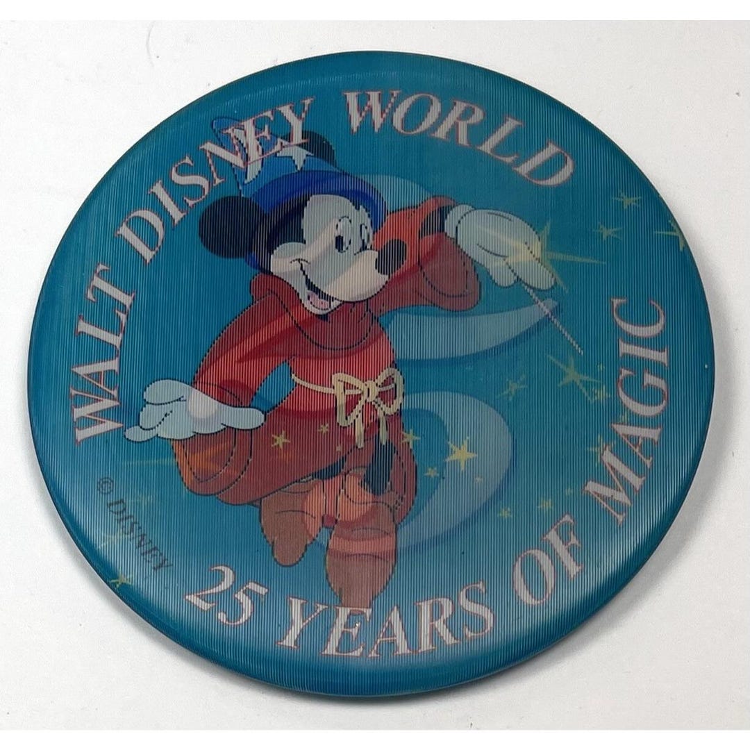 VTG 1996 Walt Disney World 25 Years of Magic Lenticular BUTTON Pin ...