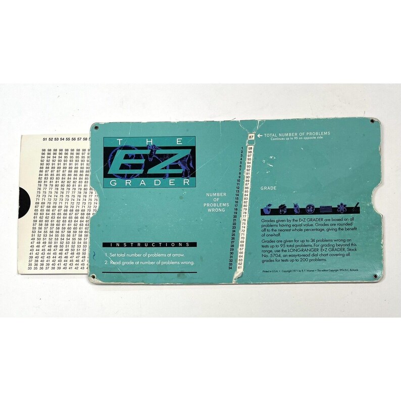 VTG 1994 the E-Z Grader Test Grading Tool Chart 5703 B.C. Richards 8 ...