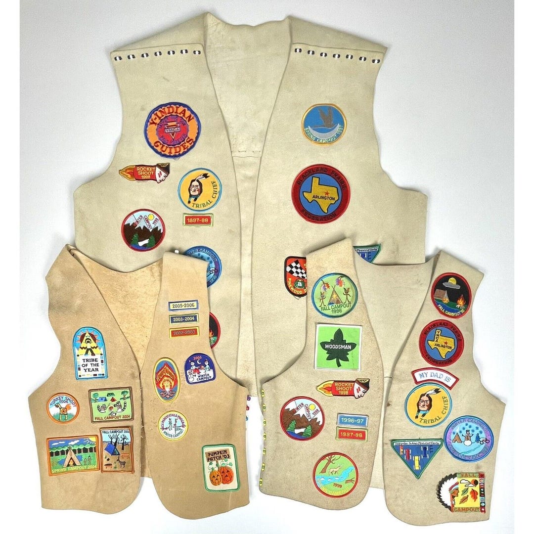 VTG 1996-2006 3x YMCA Indian Guides Father & Son Handmade Leather VESTS ...