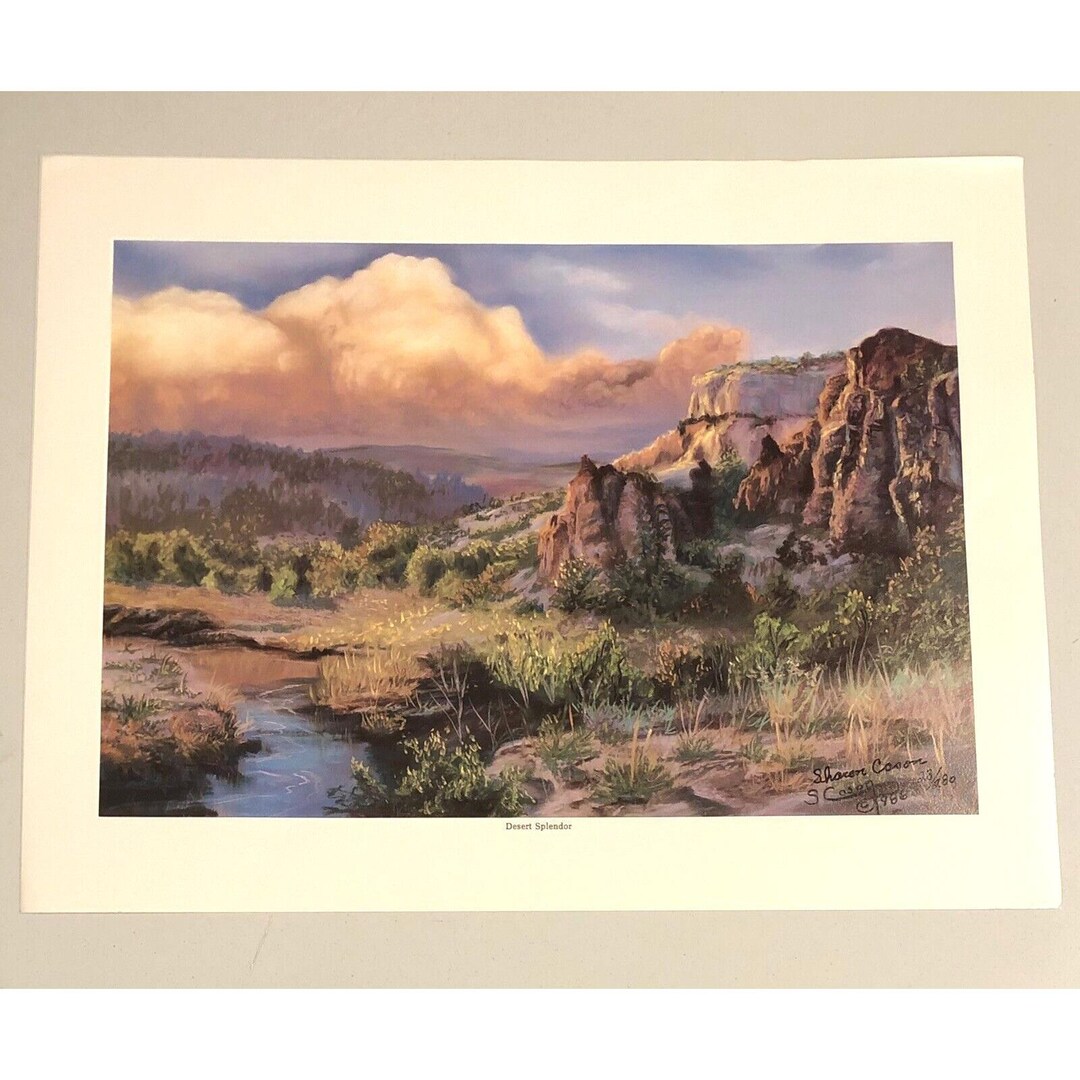 VTG 22"x17" Signed Number Landscape Art Print Desert Splendor SHARON ...