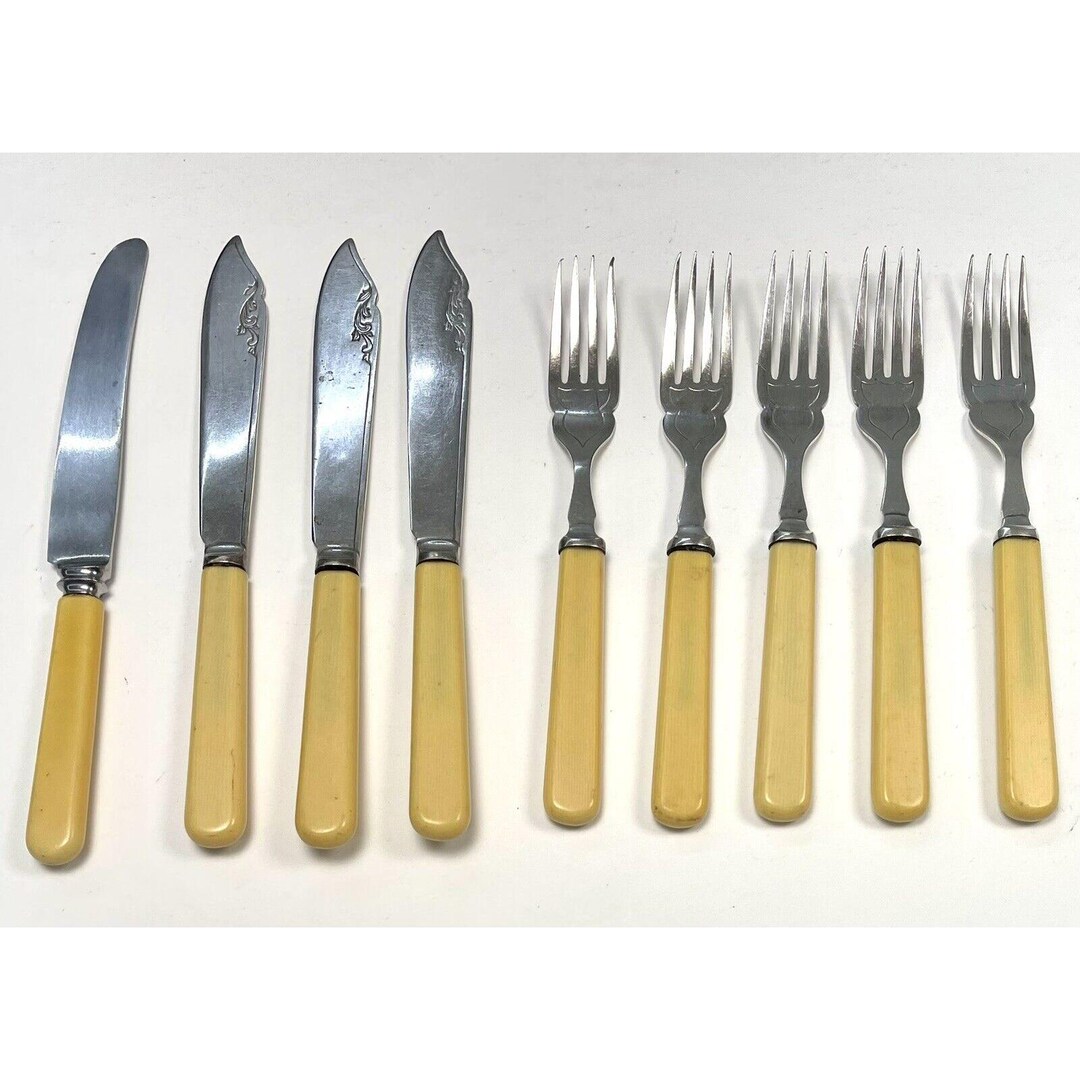 VTG 8pc Flatware Lot WES EPNS Silverplate Bakelite 5 Forks 3 Knives ...