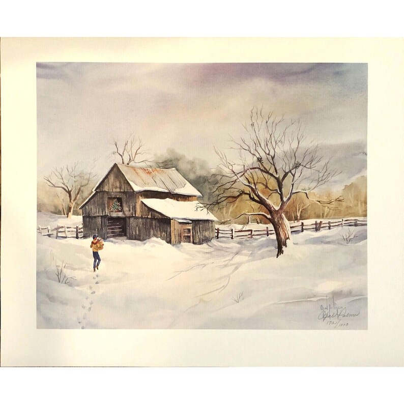 24"x20" Limited Edition Lithograph CHRISTMAS BARN Signed Numbered by ...