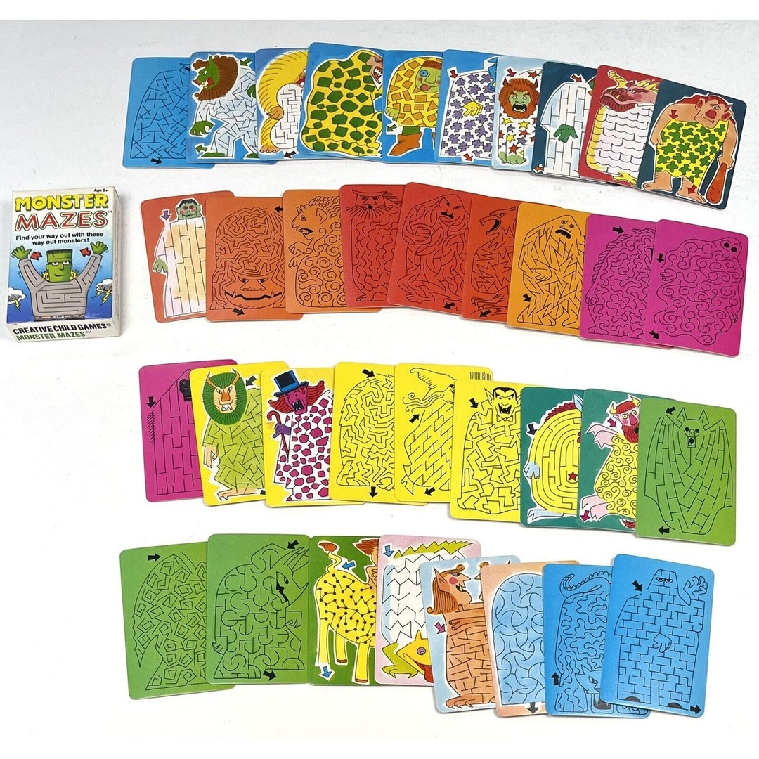Vintage 1993 Creative Child Games Monster Mazes 36 Card Activity SET ...