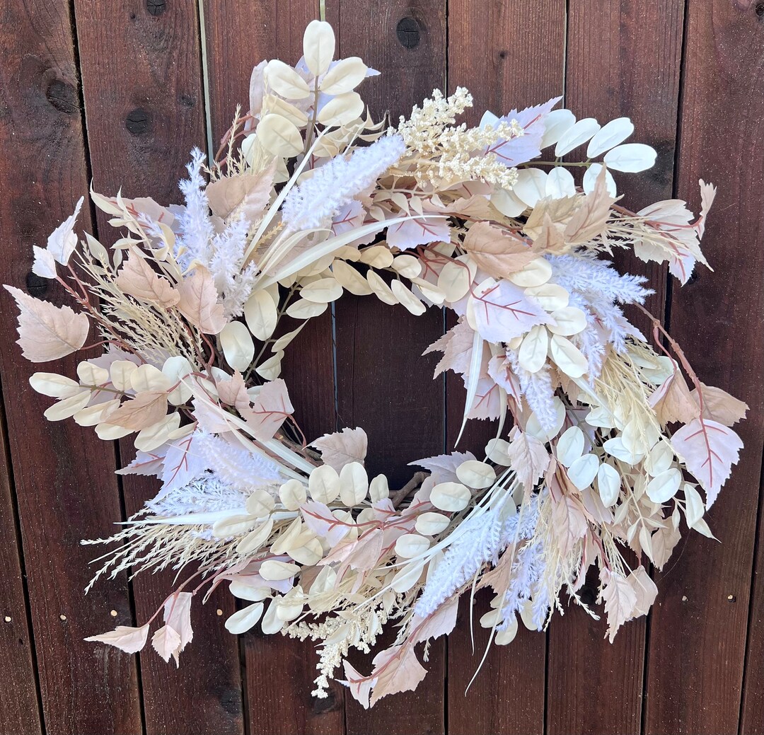 Neutral Fall Boho Style Wreath for Front Door, Beige Pampas Grass ...