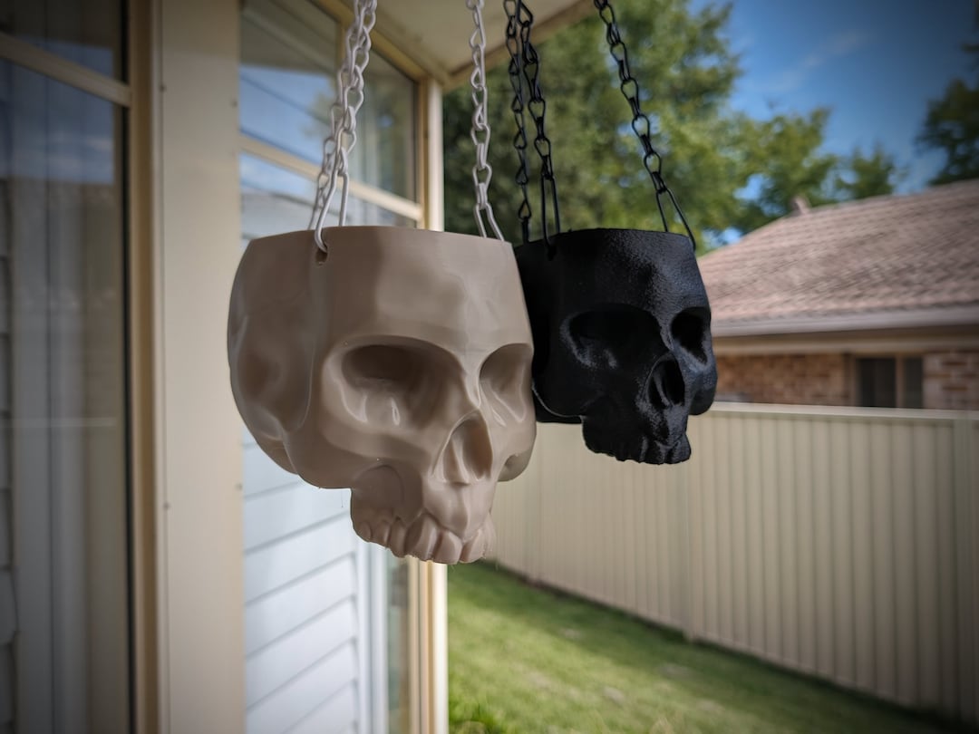 Human Skull Planter | Hanging Skeleton Flower Vase, 3D Printed Pot ...