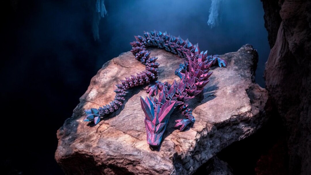 Articulated Dragon - 3D Printed Poseable Crystal Dragon Toy, Fantasy ...