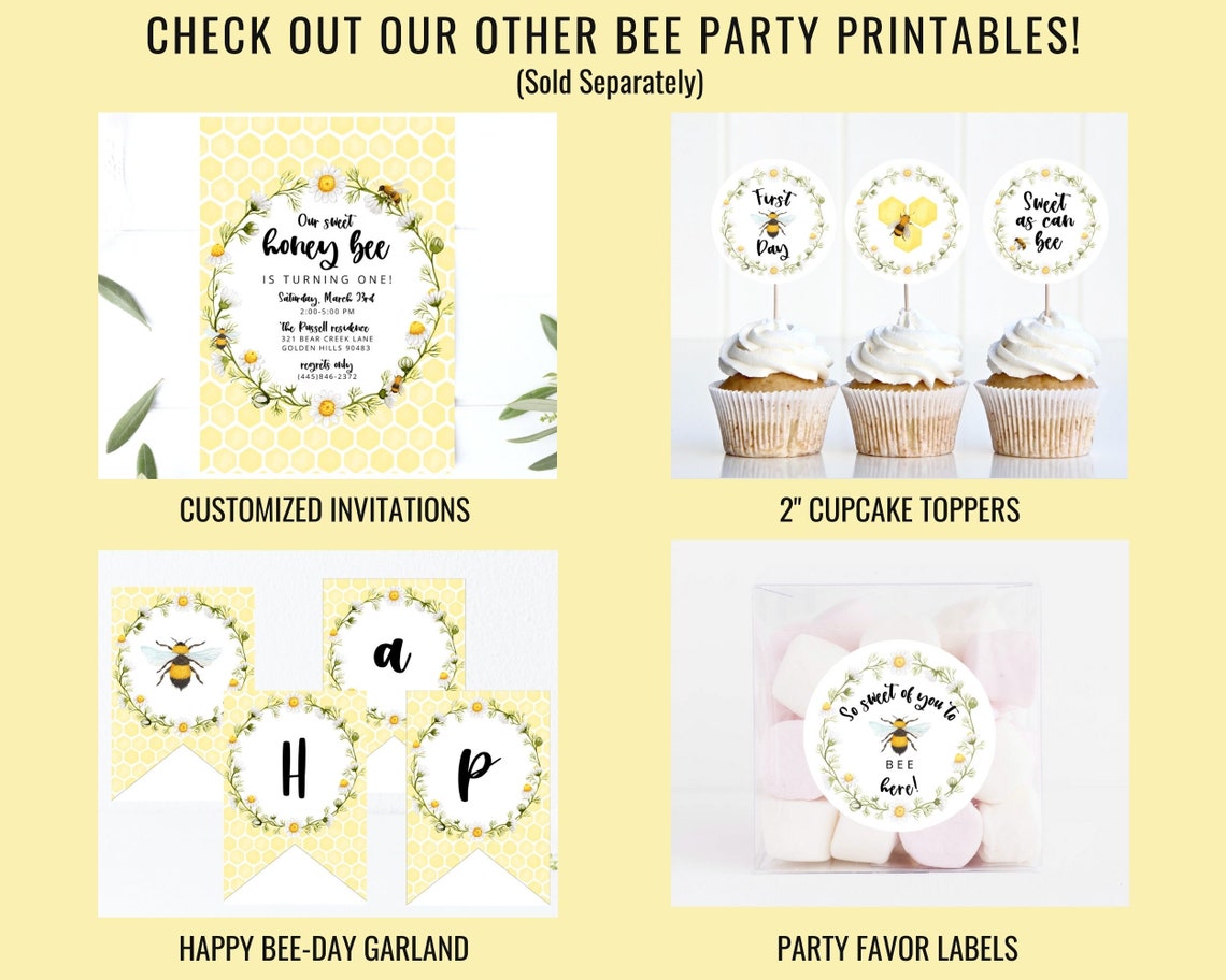 Bee Party Food Signs, Bee Birthday Party, Food Labels, Buffet Table ...