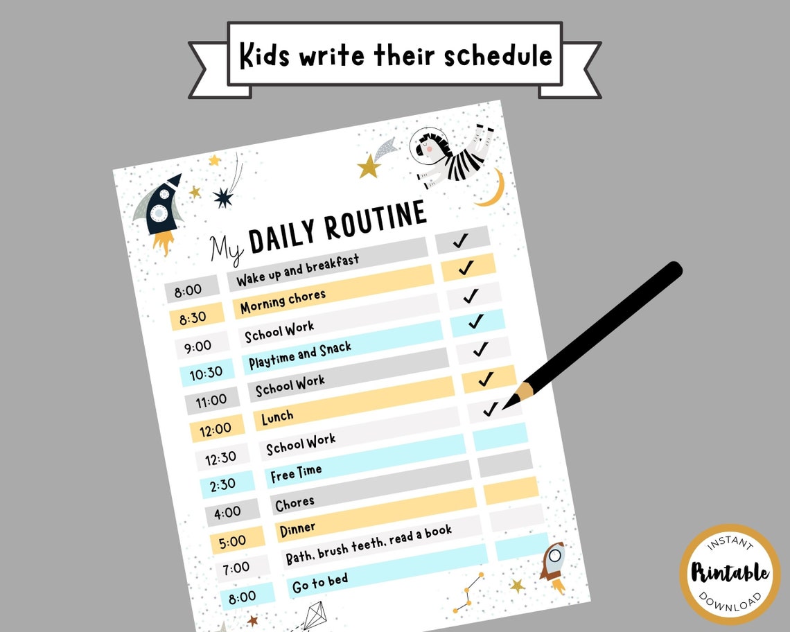 Kids Daily Schedule Template Printable, Daily Planner for Kids, Daily ...