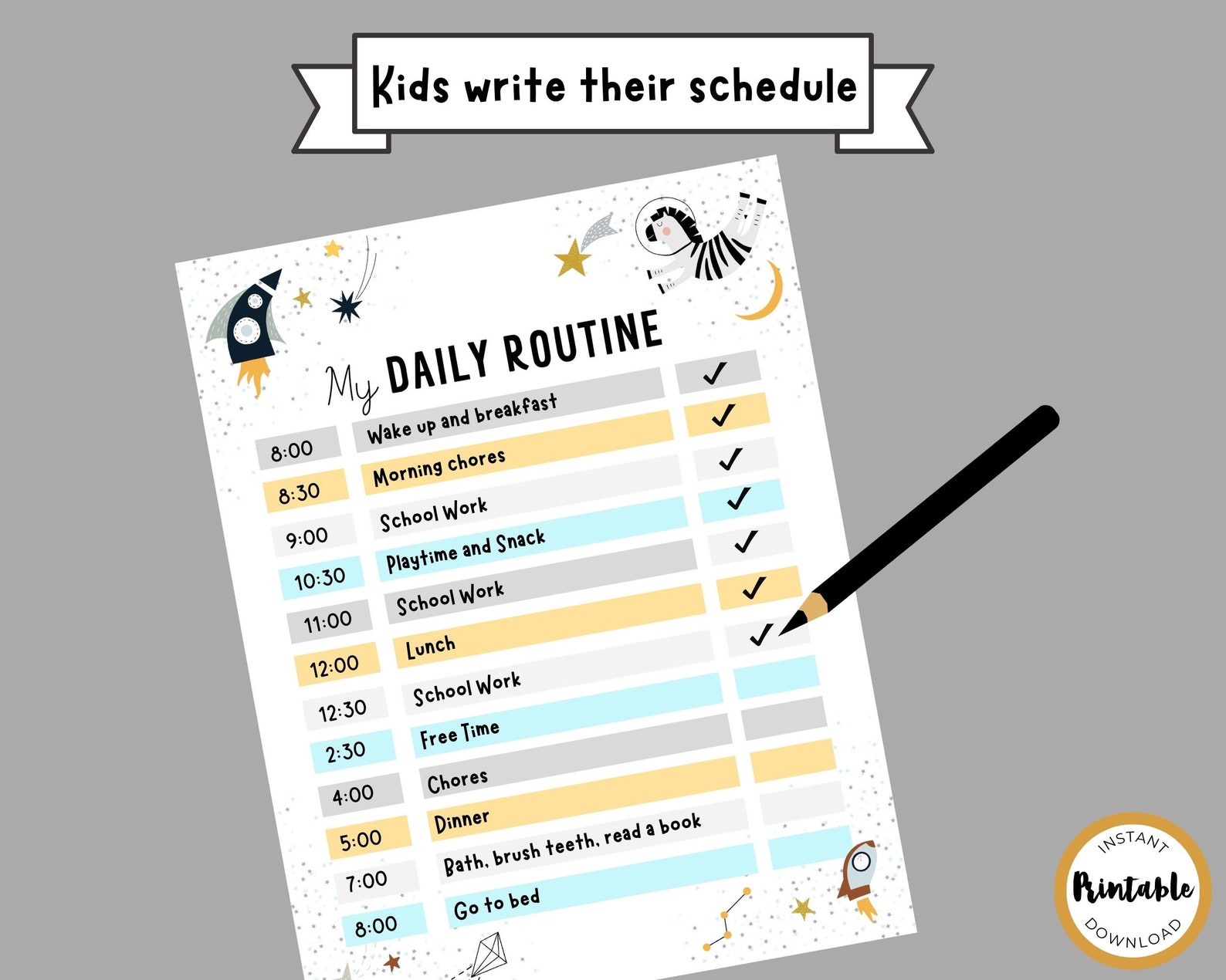 Kids Daily Schedule Template Printable, Daily Planner for Kids, Daily ...
