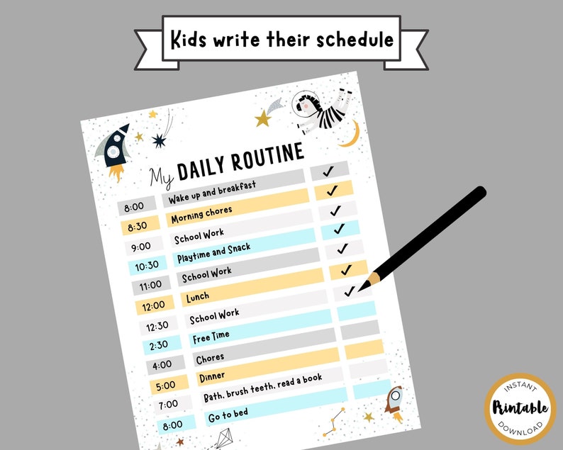 Kids Daily Schedule Template Printable, Daily Planner for Kids, Daily ...