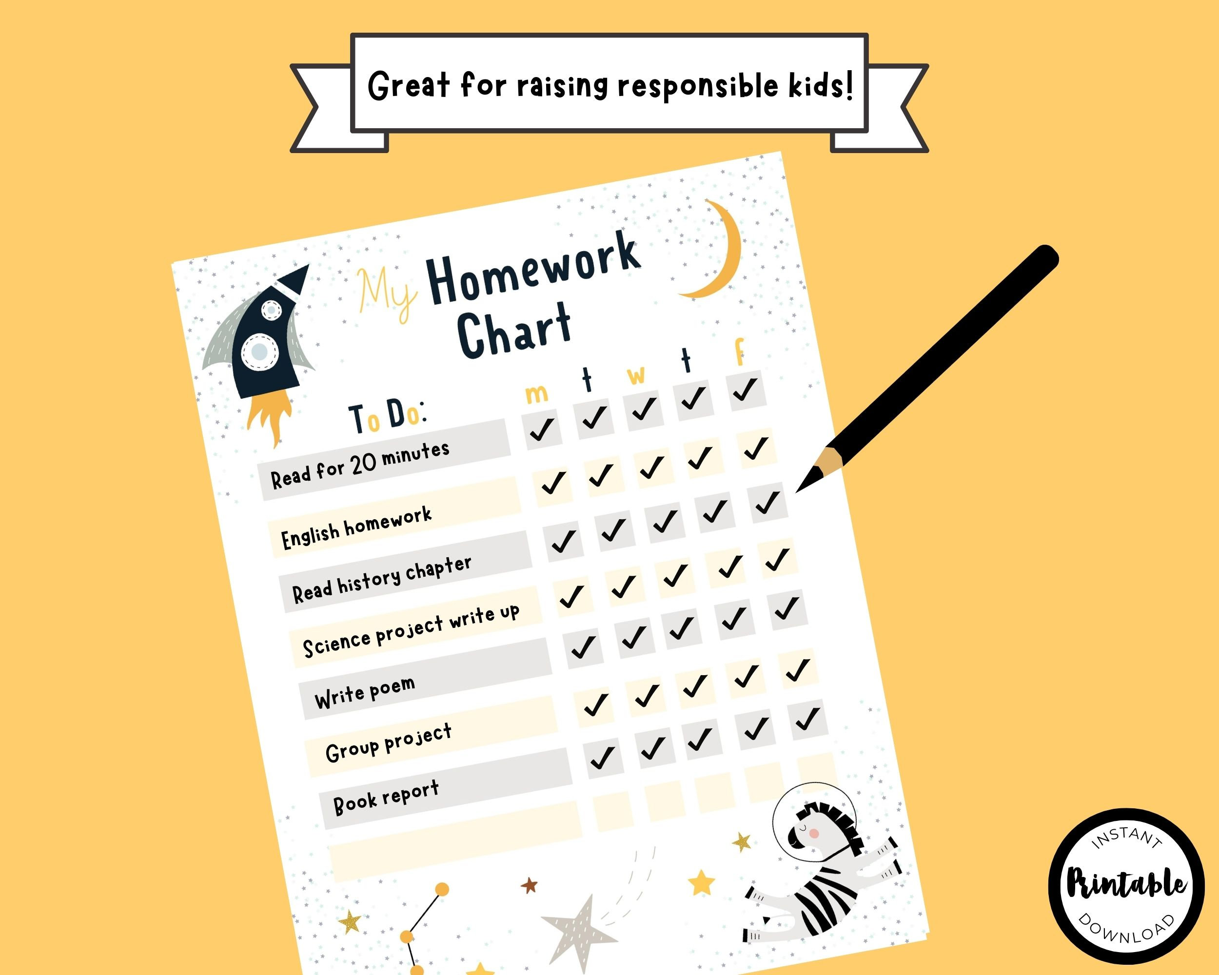 Kids Homework Tracker Printable Homework Planner Assignment - Etsy