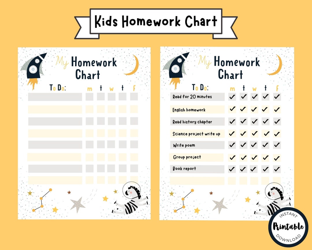 Kids Homework Tracker Printable, Homework Planner, Assignment Tracker ...