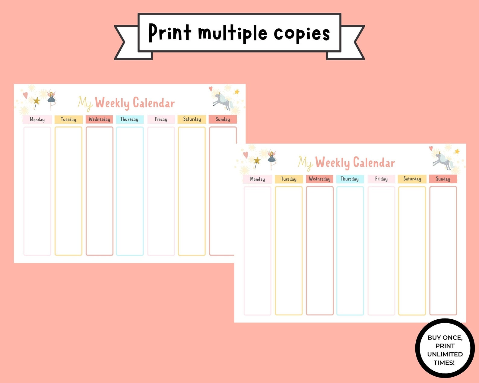 Weekly Calendar Kids Printable, Weekly Planner to Do List, Week at a ...