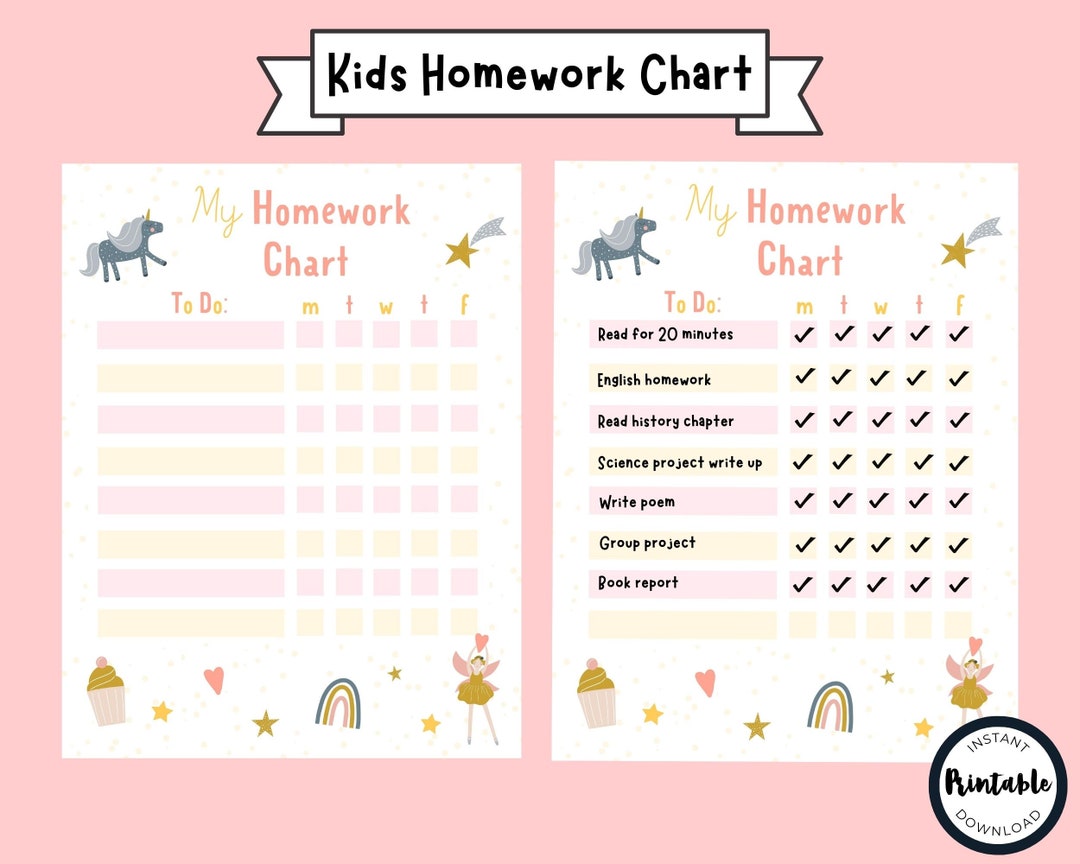 Kids Homework Tracker Printable, Homework Planner, Assignment Tracker ...