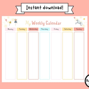Weekly Calendar Kids Printable, Weekly Planner to Do List, Week at a ...