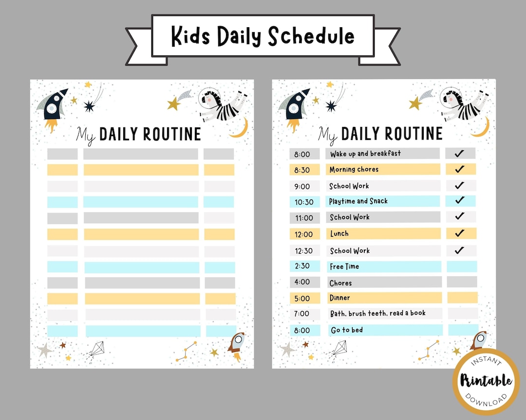 Kids Daily Schedule Template Printable, Daily Planner for Kids, Daily ...
