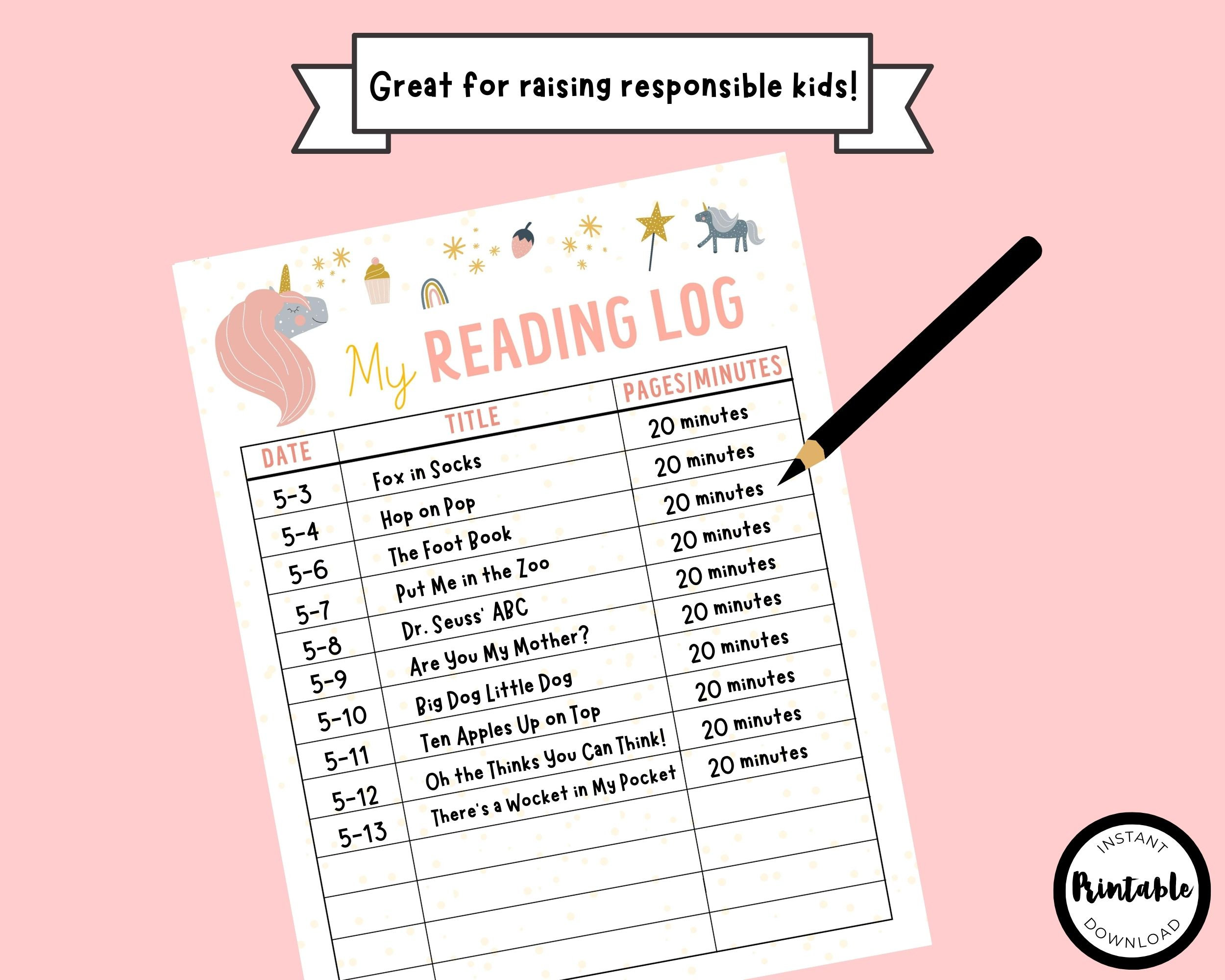 Kids Reading Log, Reading Log Printable, Kids Reading Chart, Reading ...