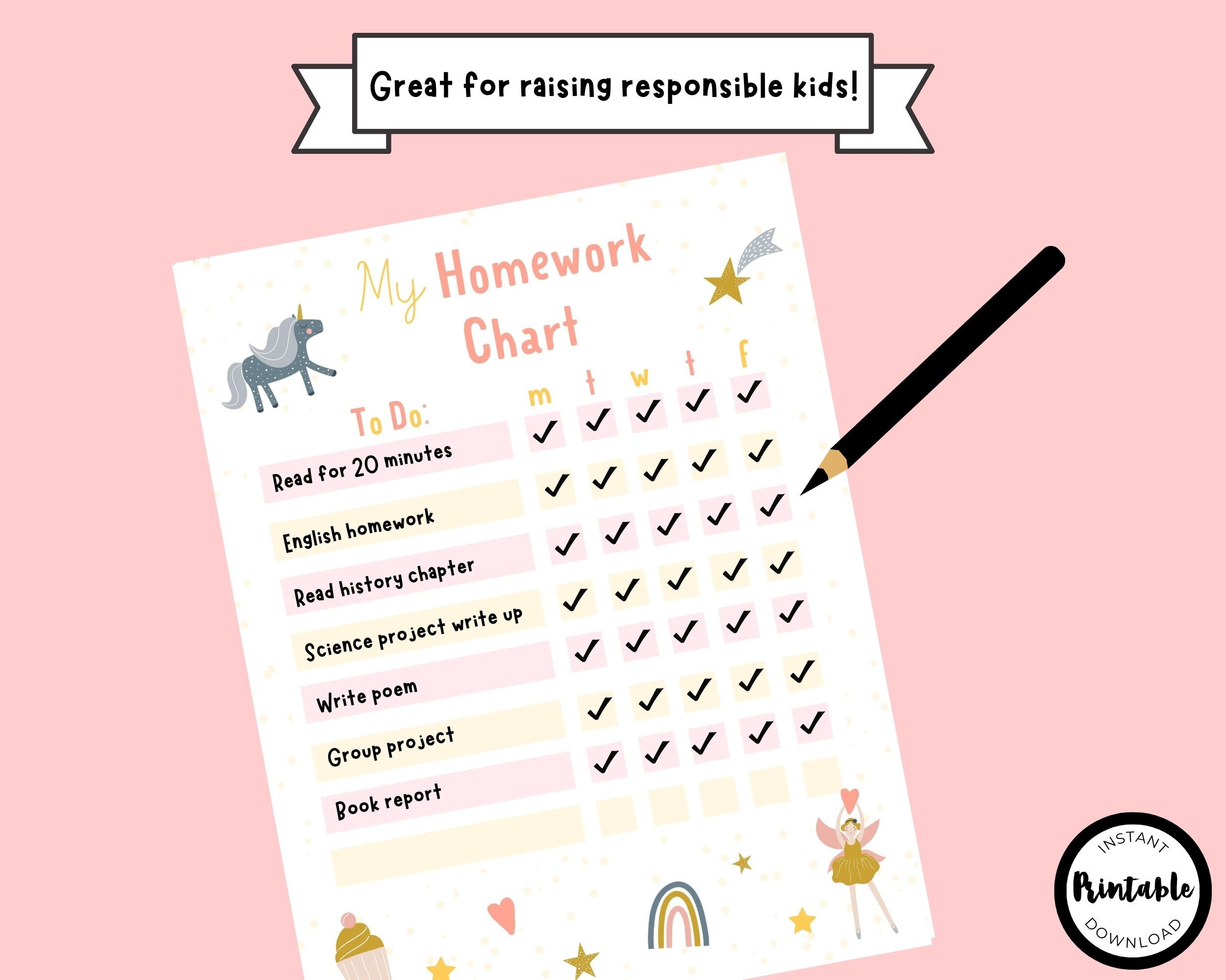 Kids Homework Tracker Printable, Homework Planner, Assignment Tracker ...